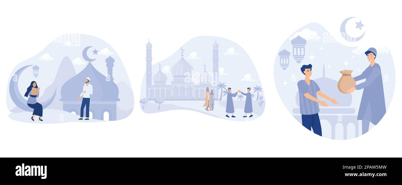 Muslim activity in ramadan month, Muslim people celebrating Eid al-fitr ...