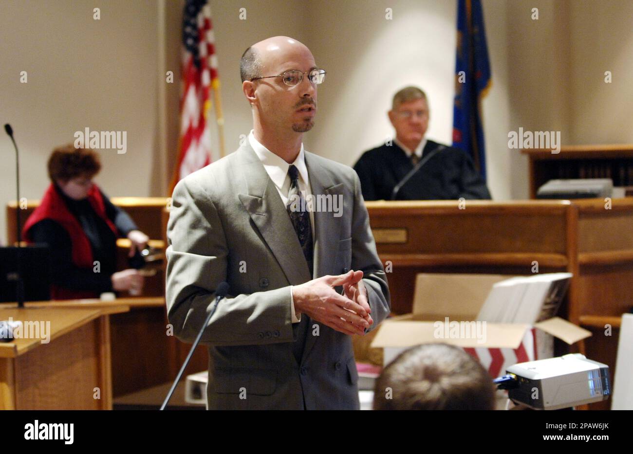 Barnes County prosecutor Brad Cruff, addresses the jury, delivering his ...