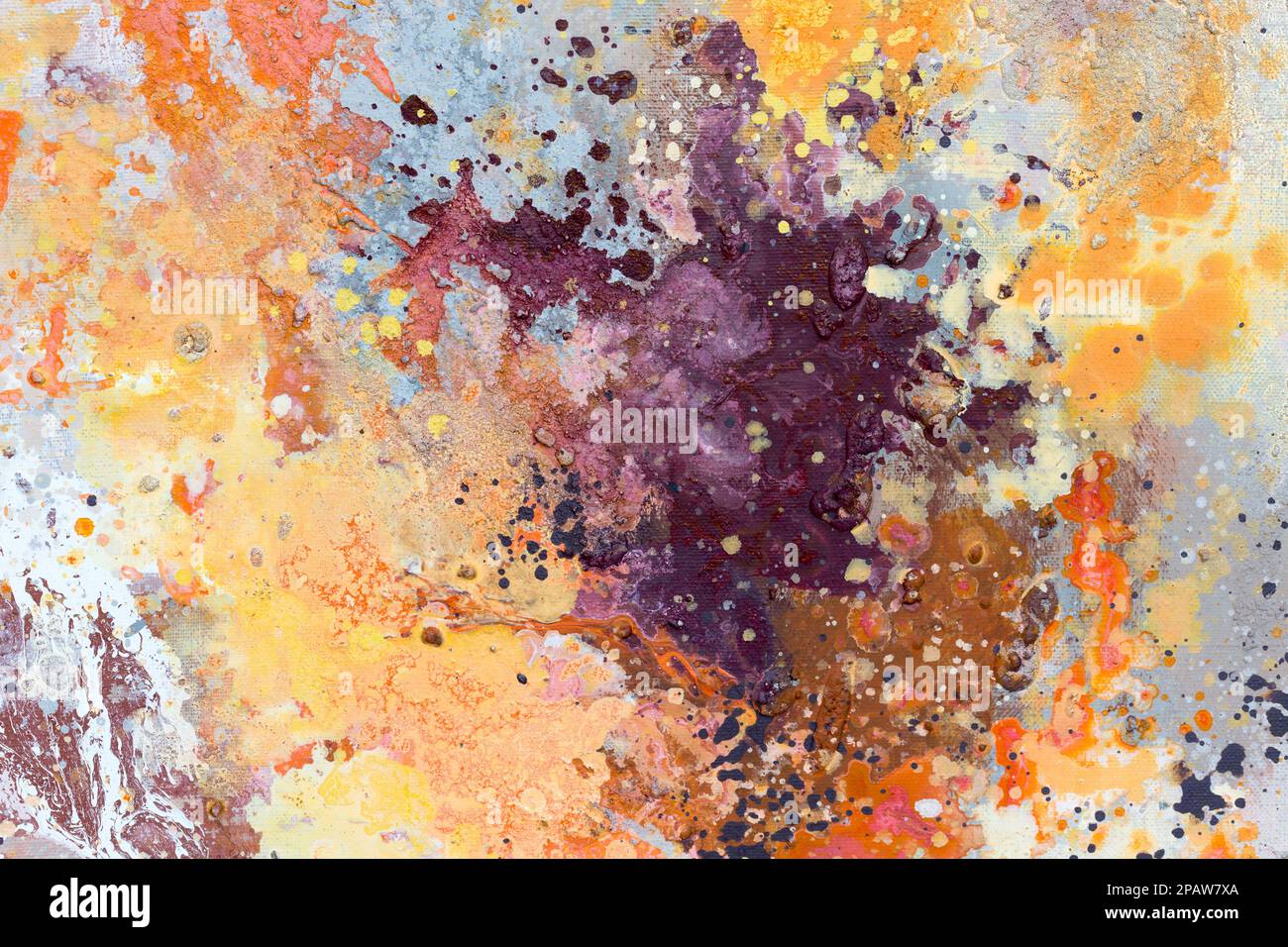 Contrast painting background in yellow, red, orange tones, artwork in ...