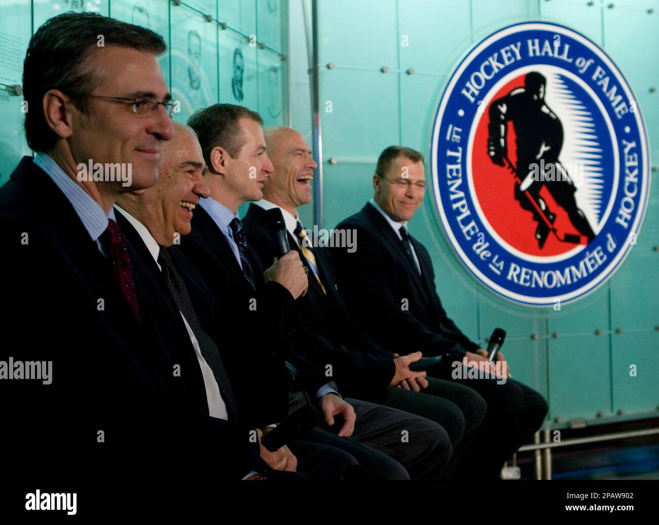 Hockey Hall of Fame inductees from left, Ron Francis, Jim Gregory, Al ...