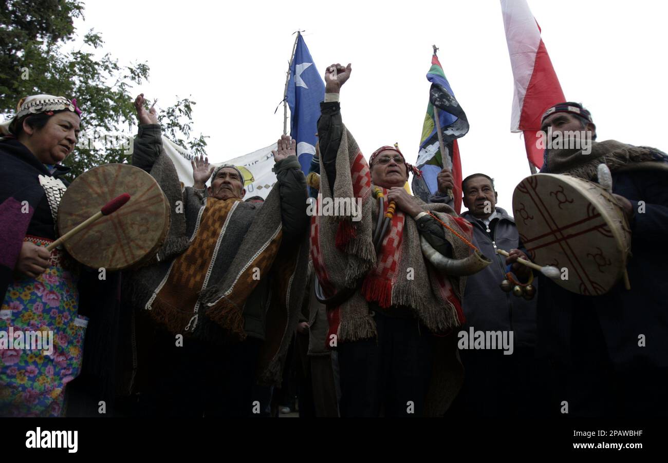 Mapuches indigenous people sing during the beatification ceremony of Argentine Indian Ceferino ...