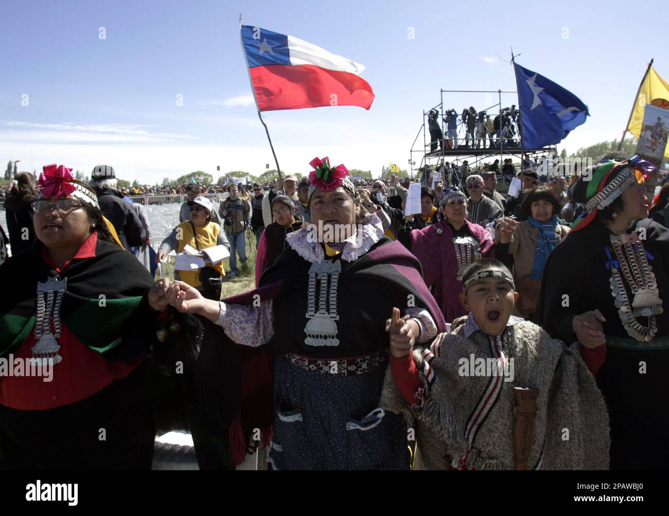 Mapuches indigenous people pray during the beatification ceremony of ...