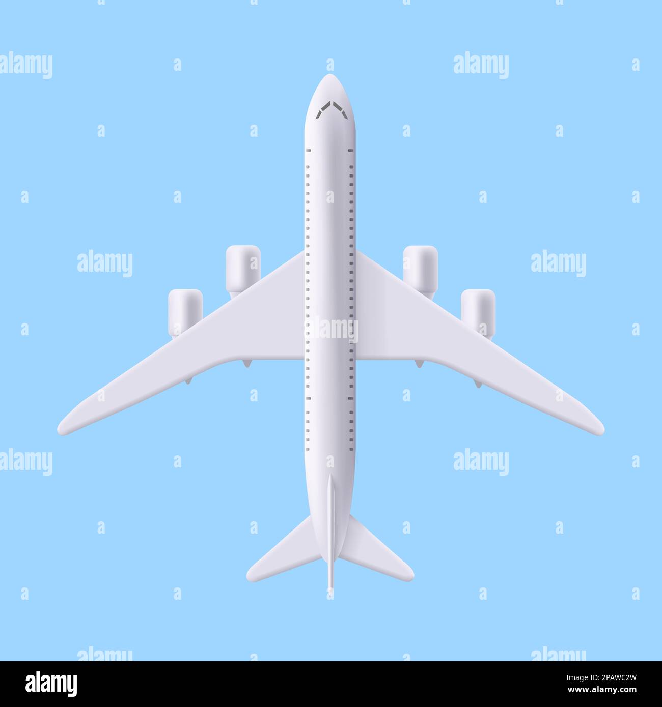 White commercial passenger airplane jet top view realistic vector ...