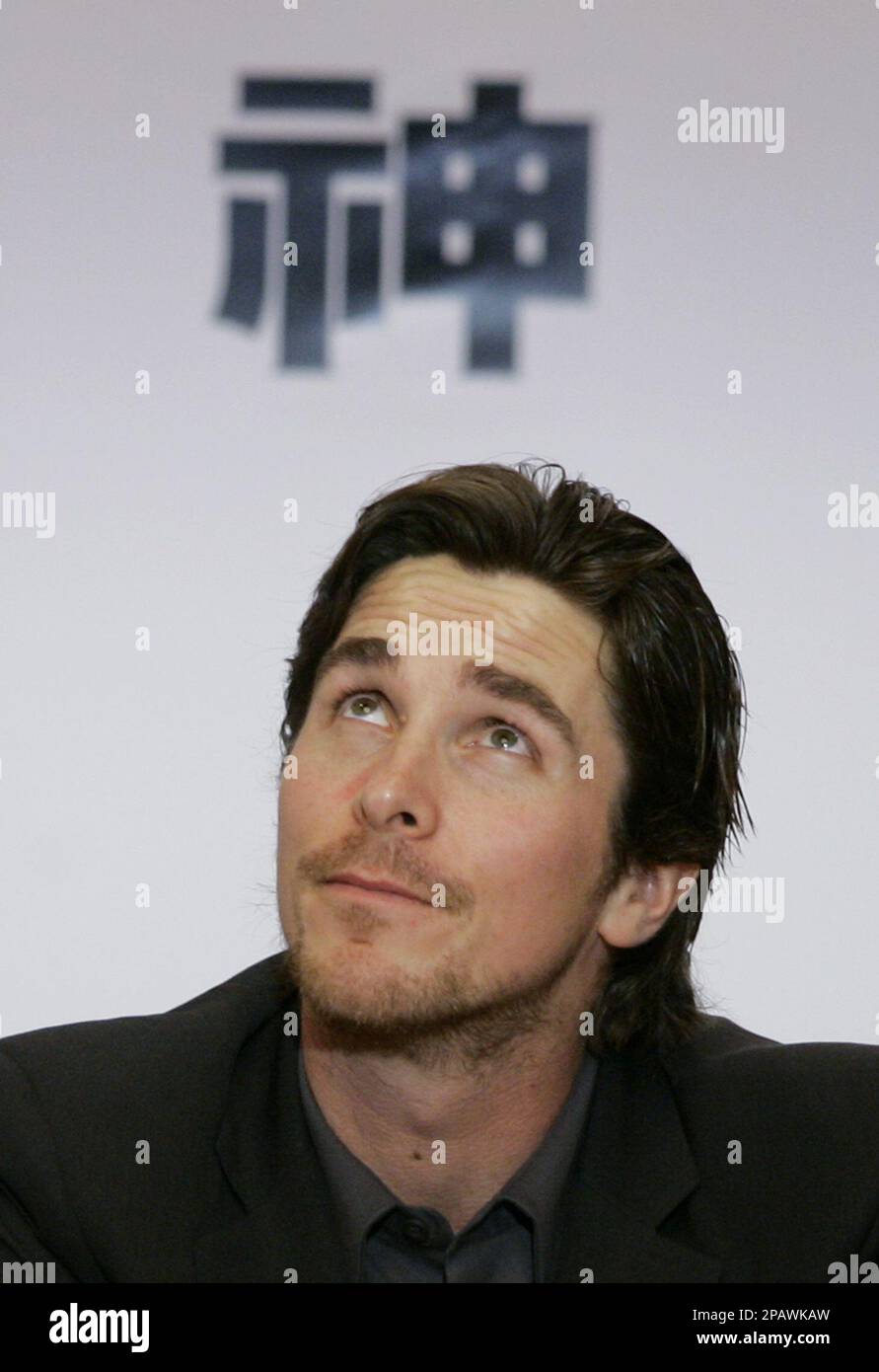 Actor Christian Bale gestures during the news conference for their ...