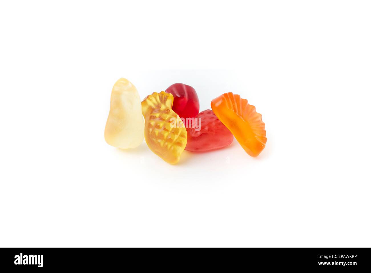 Multicolored jelly candies in different fruit shapes, close up isolated ...