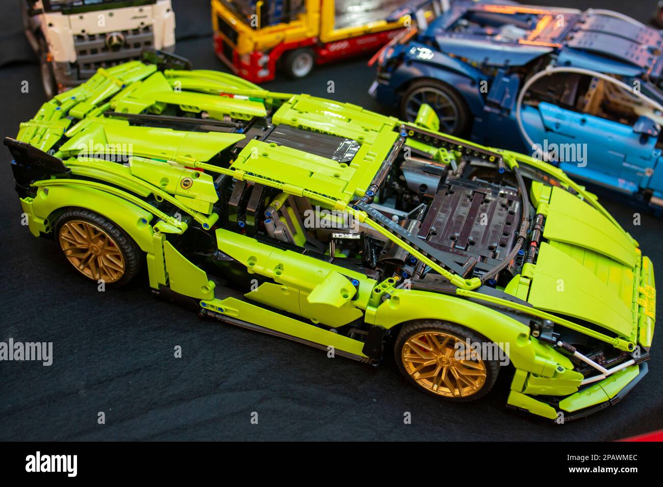 Lamborghini Sian FKP 37, green sport car made from lego pieces, side ...