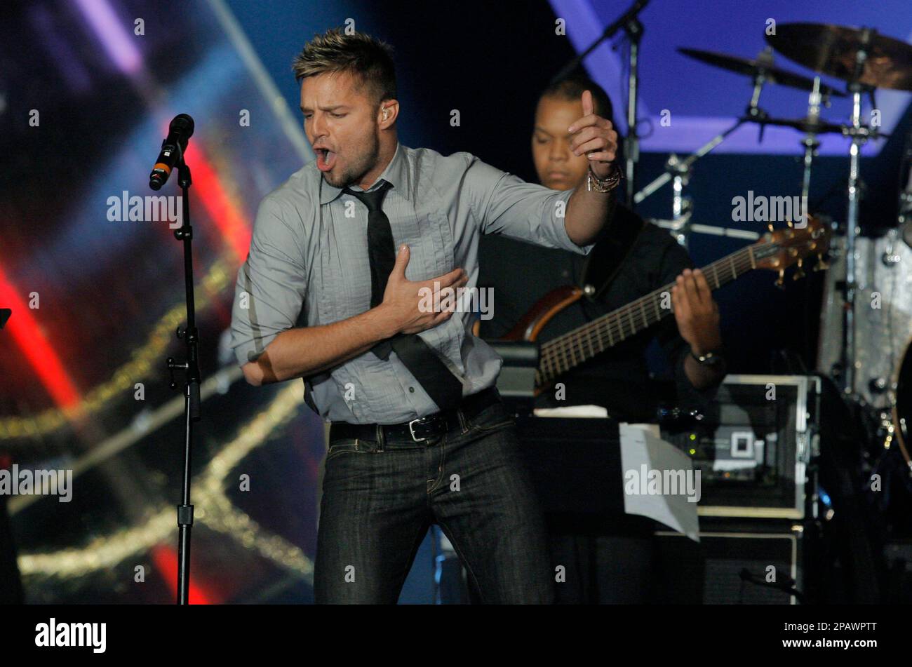 Ricky Martin is seen on stage as he pays tribute to Juan Luis Guerra at ...