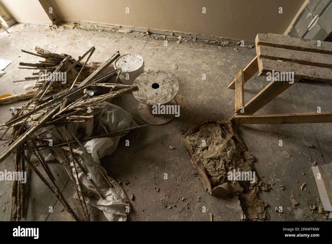 tools for apartment repair, walls in apartment is under construction ...