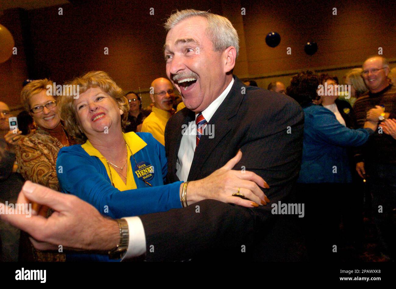 Democrat Tom Henry celebrates with supporters at the Grand Wayne Center ...