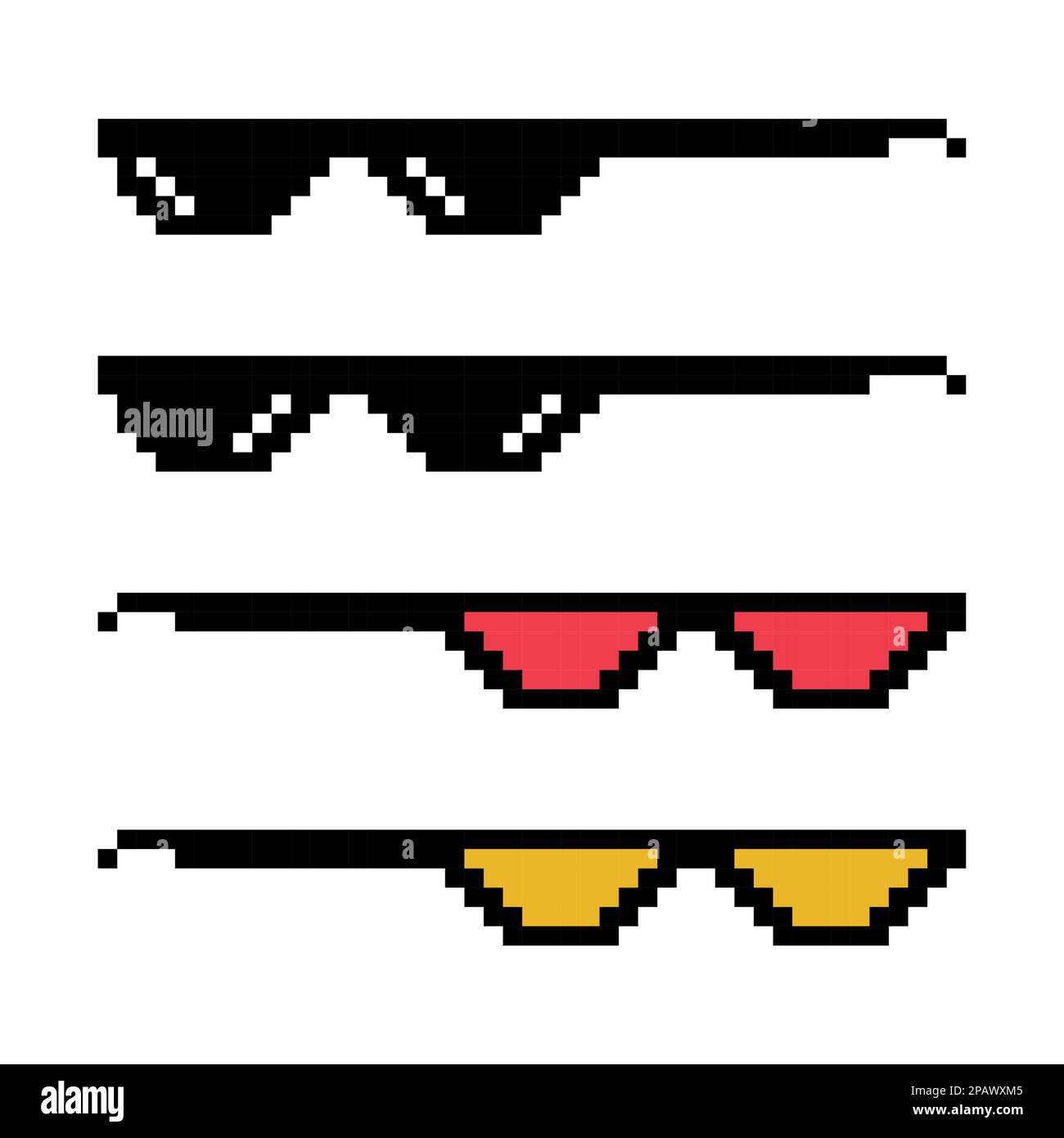 Set Of Fun Retro Pixel Sun Glass Icon Life Style Meme Sunglasses Thug