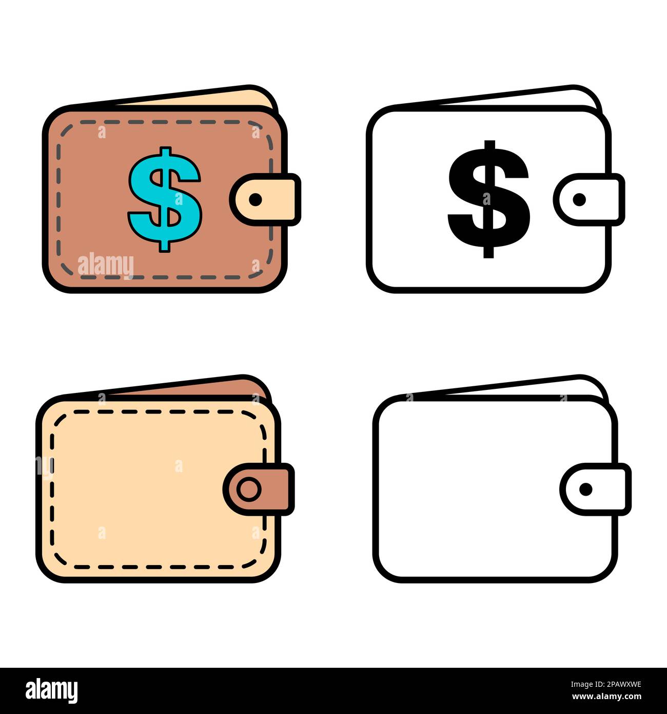 Set of Wallet dollar icon, finance flat symbol, economy deposit cash ...