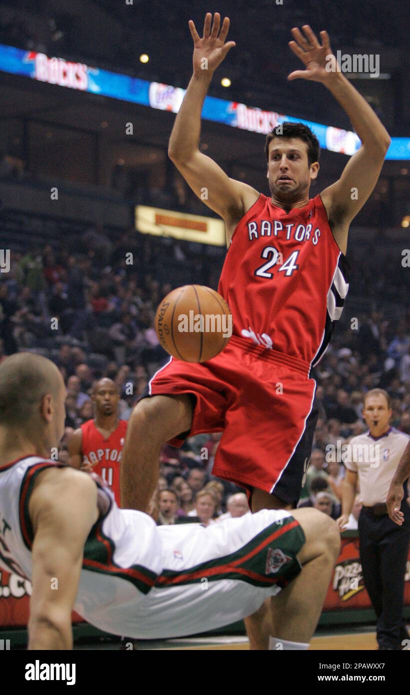 Toronto Raptors forward Jason Kapono (24) is called for a charge as he ...
