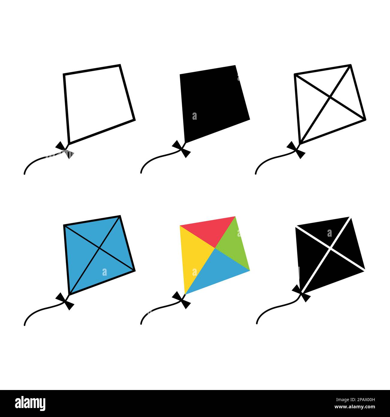 Set of Fly kite icon, hobby outdoor activity symbol, wind air game ...