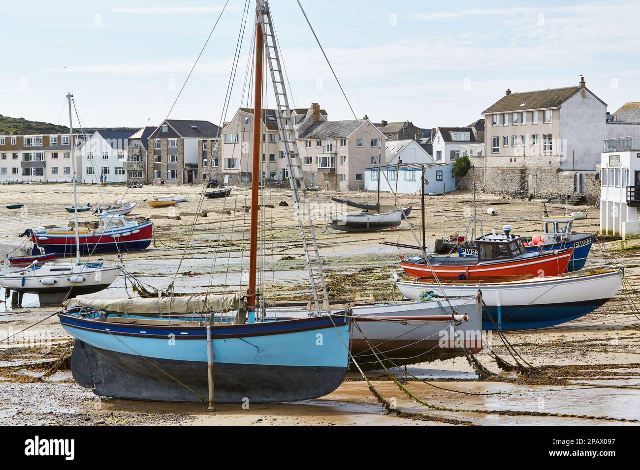 Isles of Scilly, United Kingdom - harbor of St. Mary´s at low tide with ...