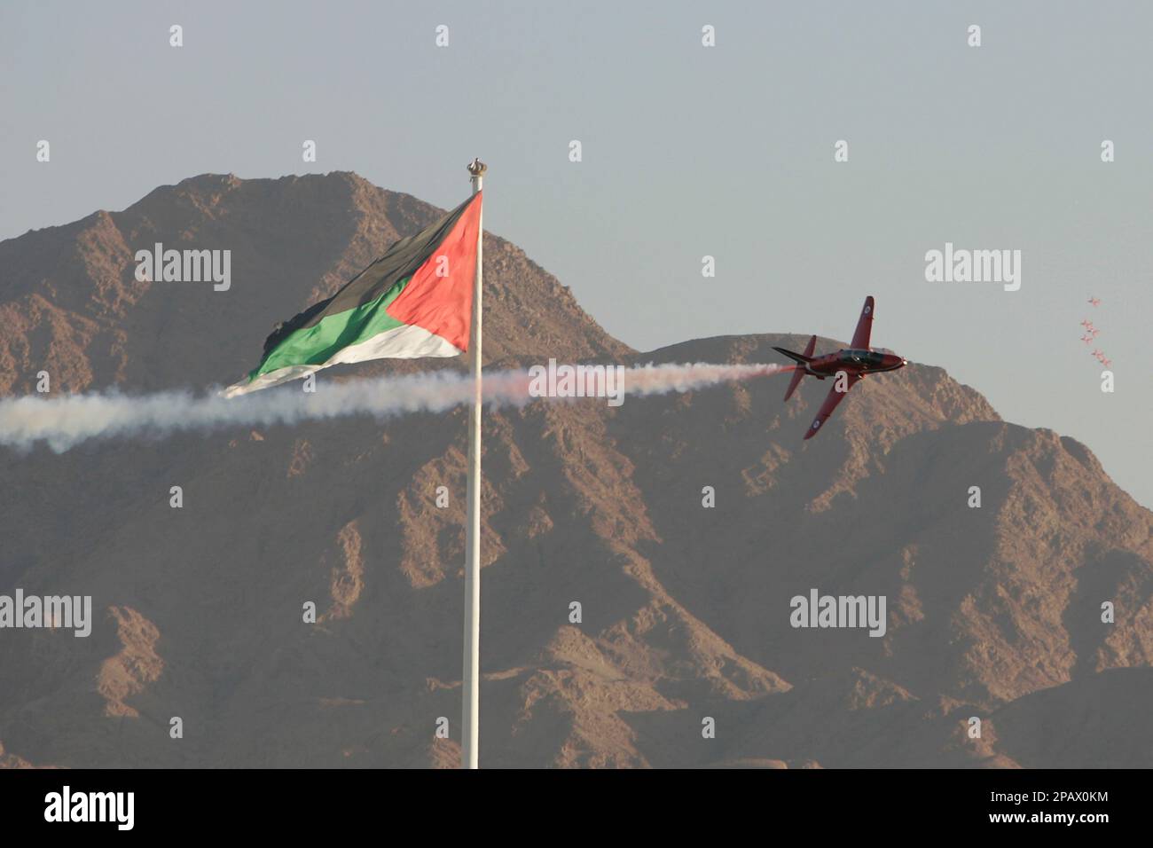 Britain's Red Arrows plane demonstrates during their aerobatic show at ...