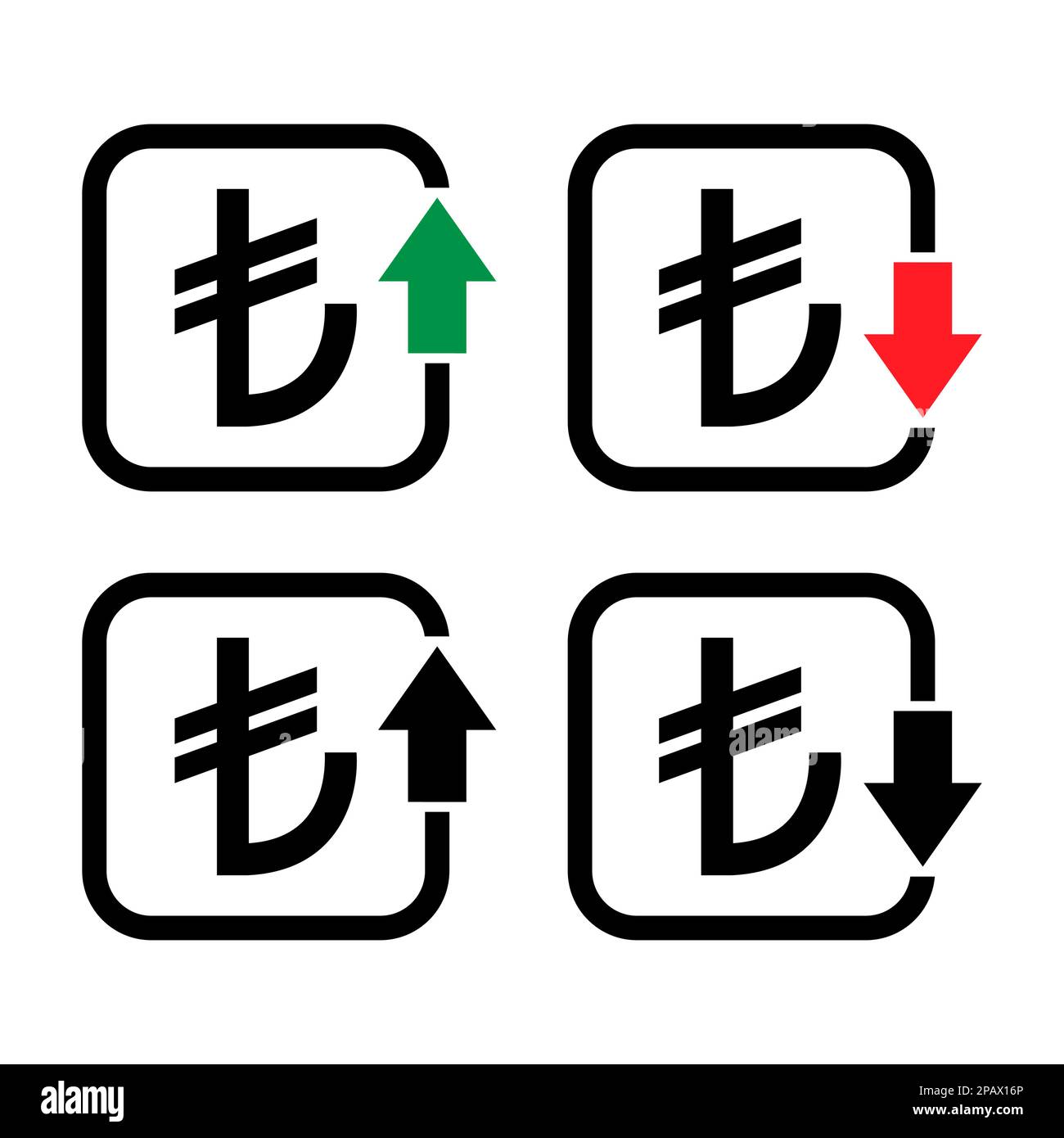 Set of cost symbol turkish lira increase and decrease icon. Money vector symbol isolated on ...