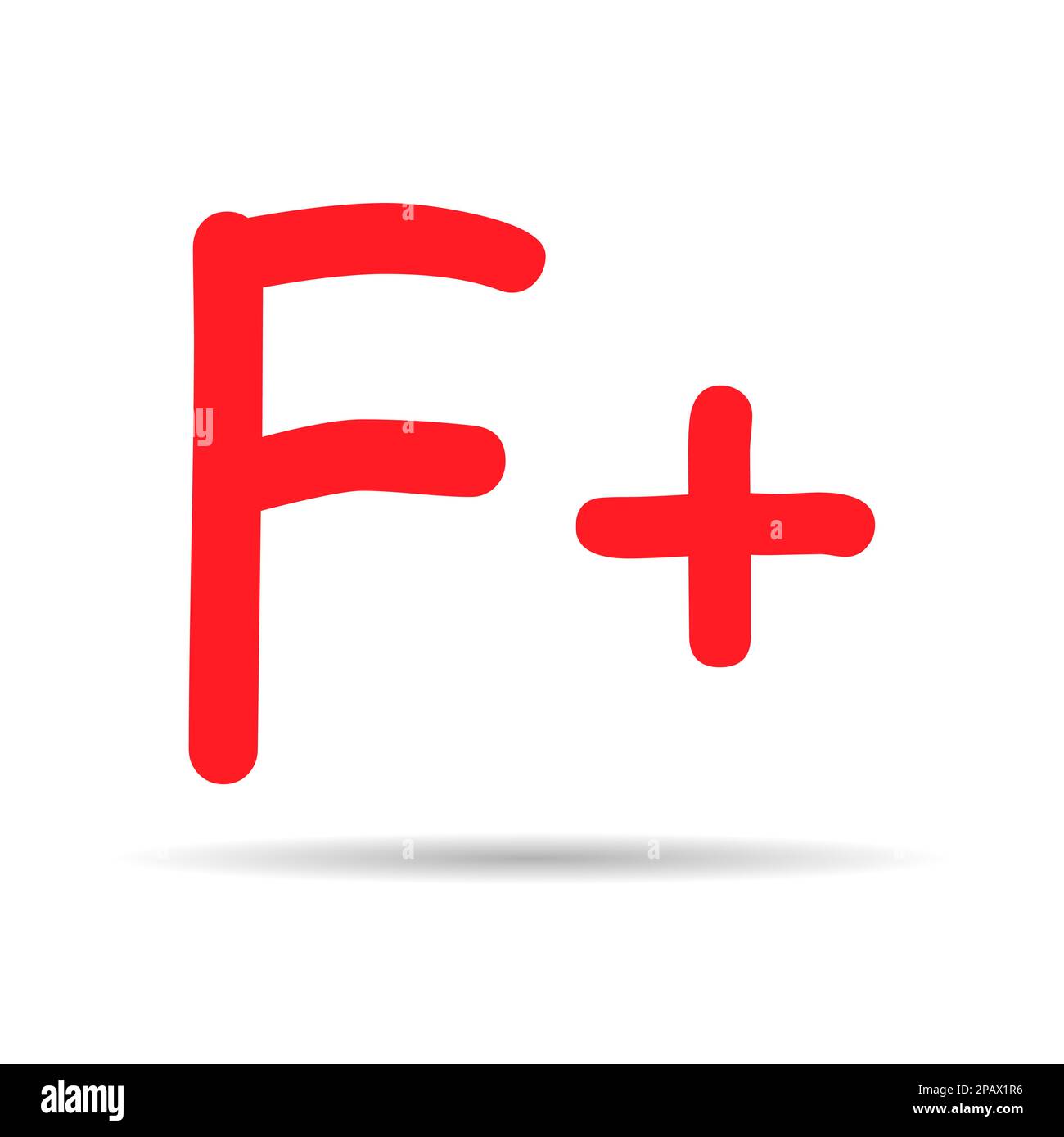 Grade result F plus with shadow. Hand drawn icon in red color. Test ...