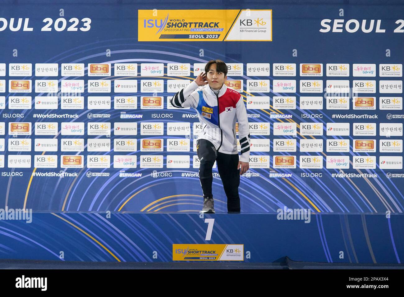 SEOUL, KOREA - MARCH 12: Jiwon Park of Korea during the podium ceremony after competing on the ...