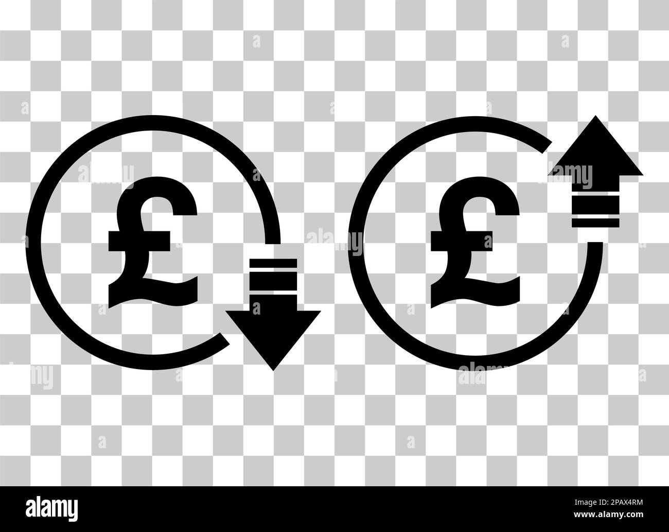 Set of cost symbol pound increase and decrease icon. Money vector symbol isolated on background ...
