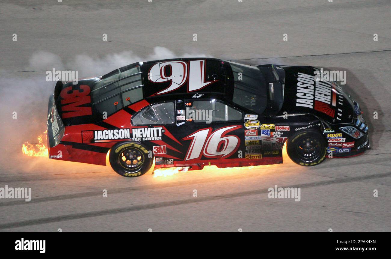 NASCAR driver Greg Biffle's car catches fire during the NASCAR NEXTEL ...