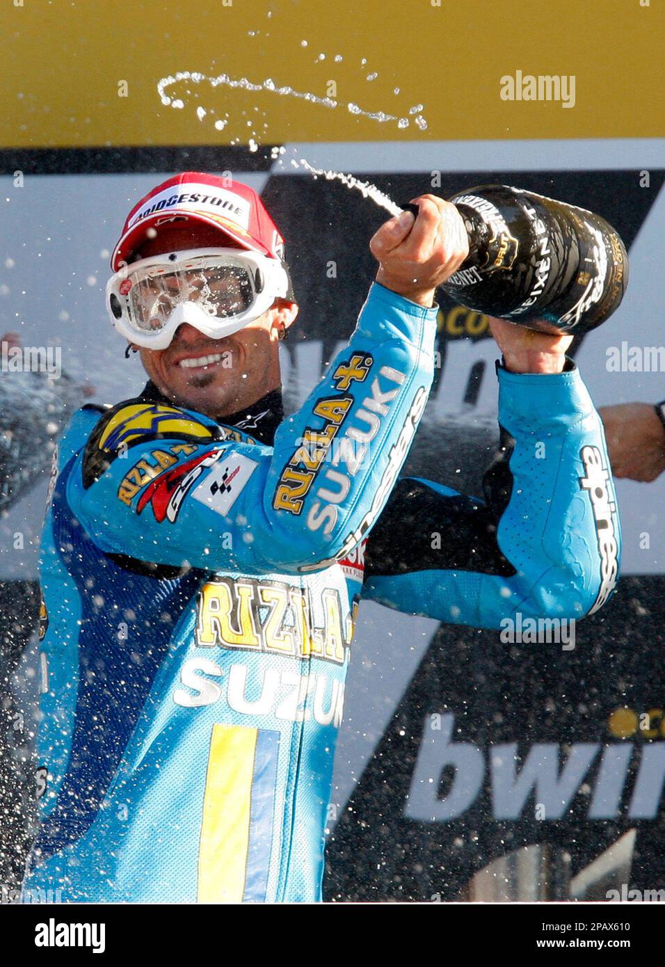 Rizla Suzuky rider John Hopkins of the U.S Team celebrates after ...