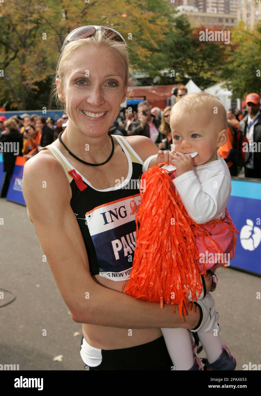 Paula Radcliffe of Great Britain poses for a picture holding her ...