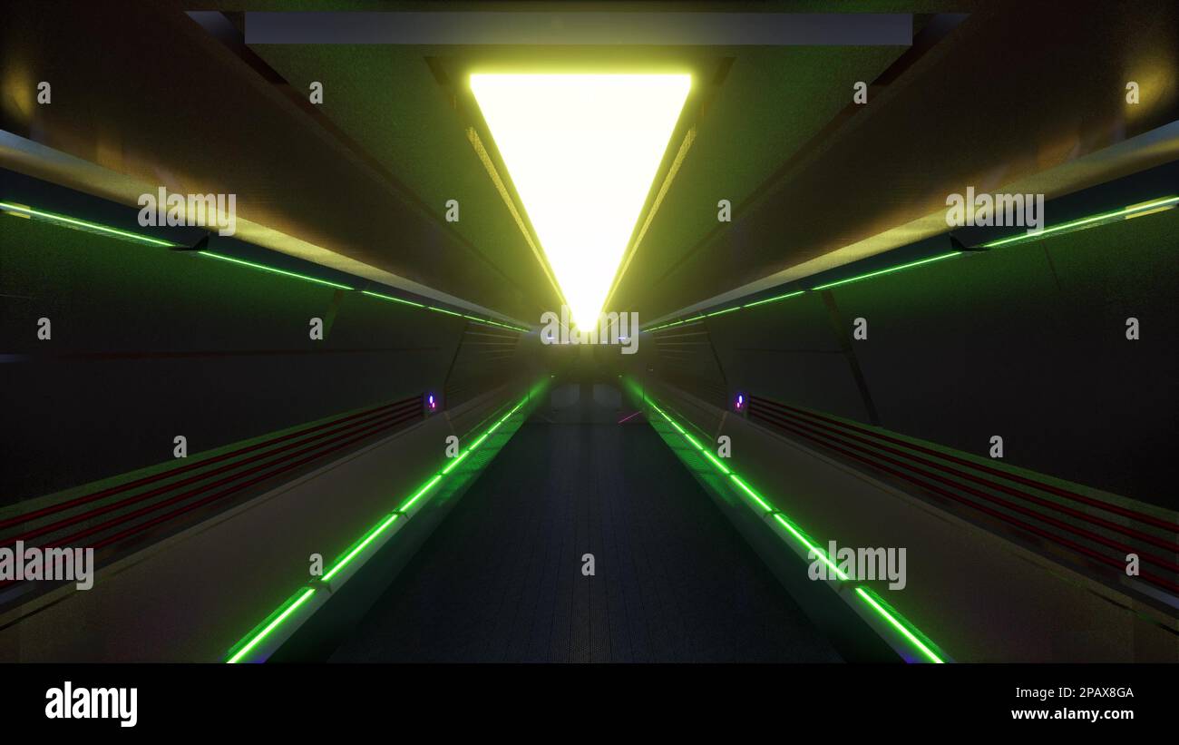 Futuristic neon corridor on a spaceship 3d render Stock Photo - Alamy