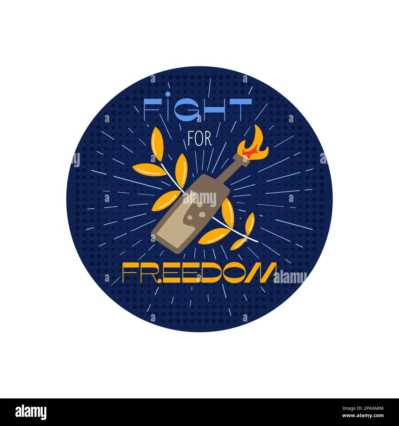 Fight for freedom badge design with bottle and spikelet. Retro Ukraine ...