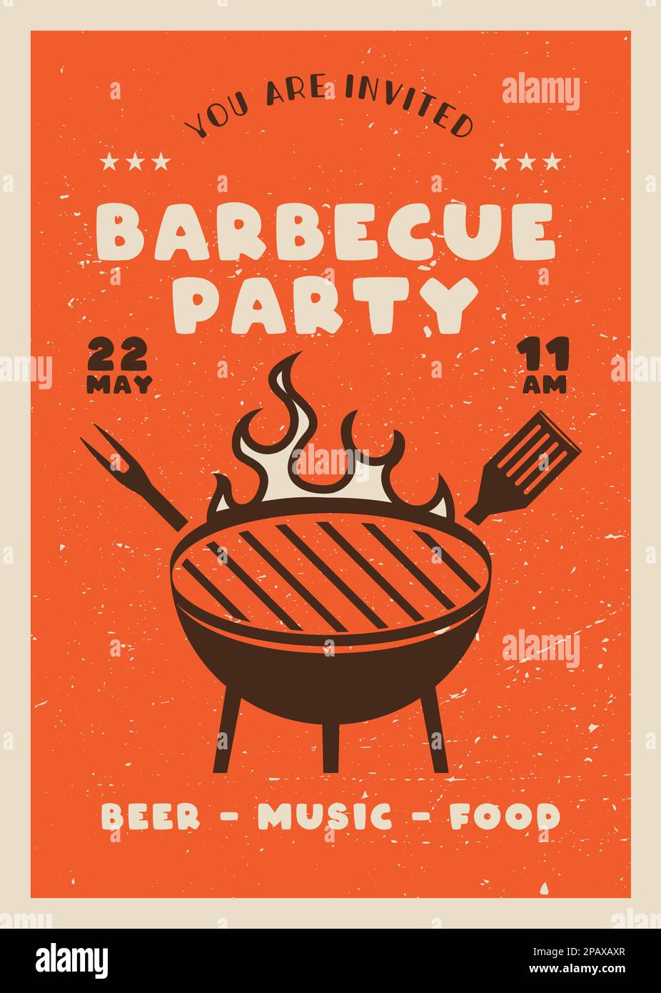 Retro BBQ party flyer template. BBQ grill card for social media ...