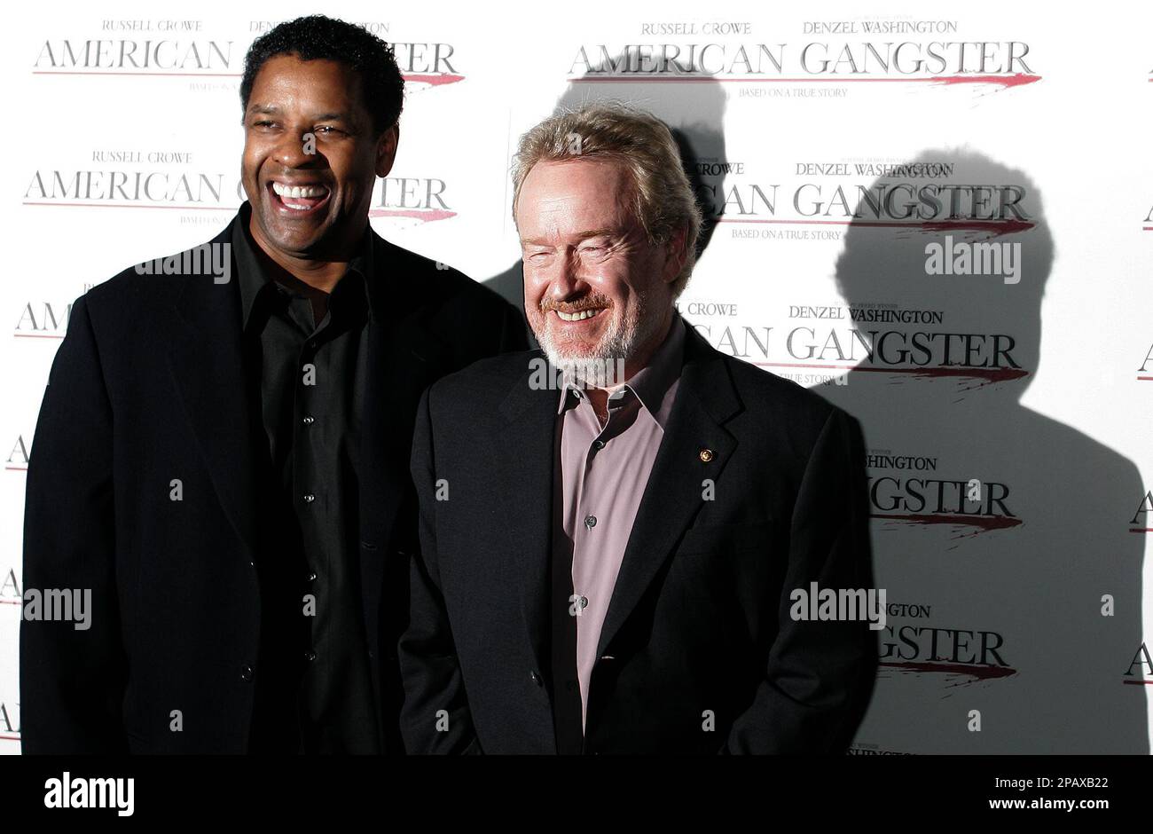 U.S. actor Denzel Washington, left, and British director Ridley Scott ...