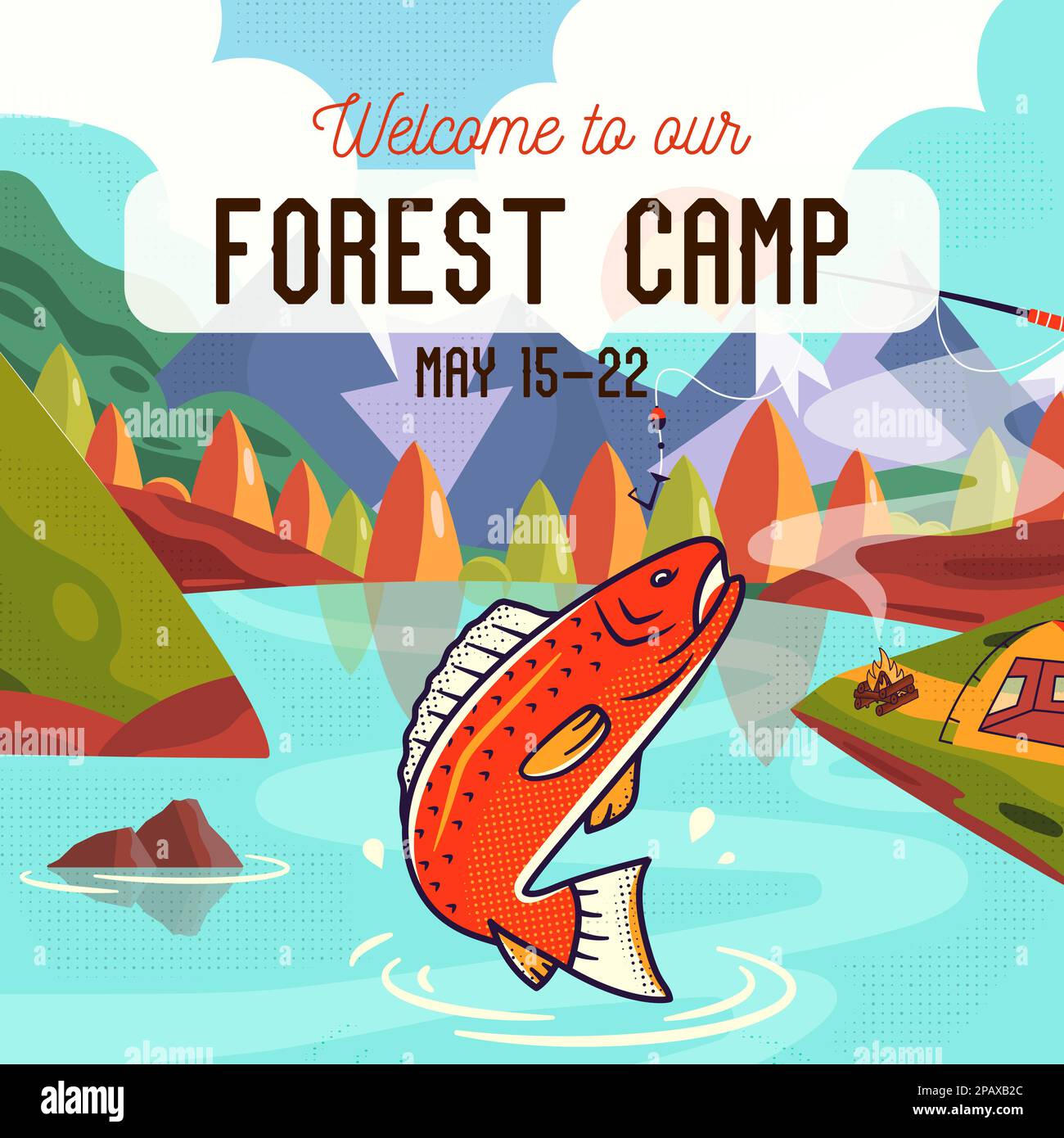 Forest Camp Social media post template with mountains landscape and ...