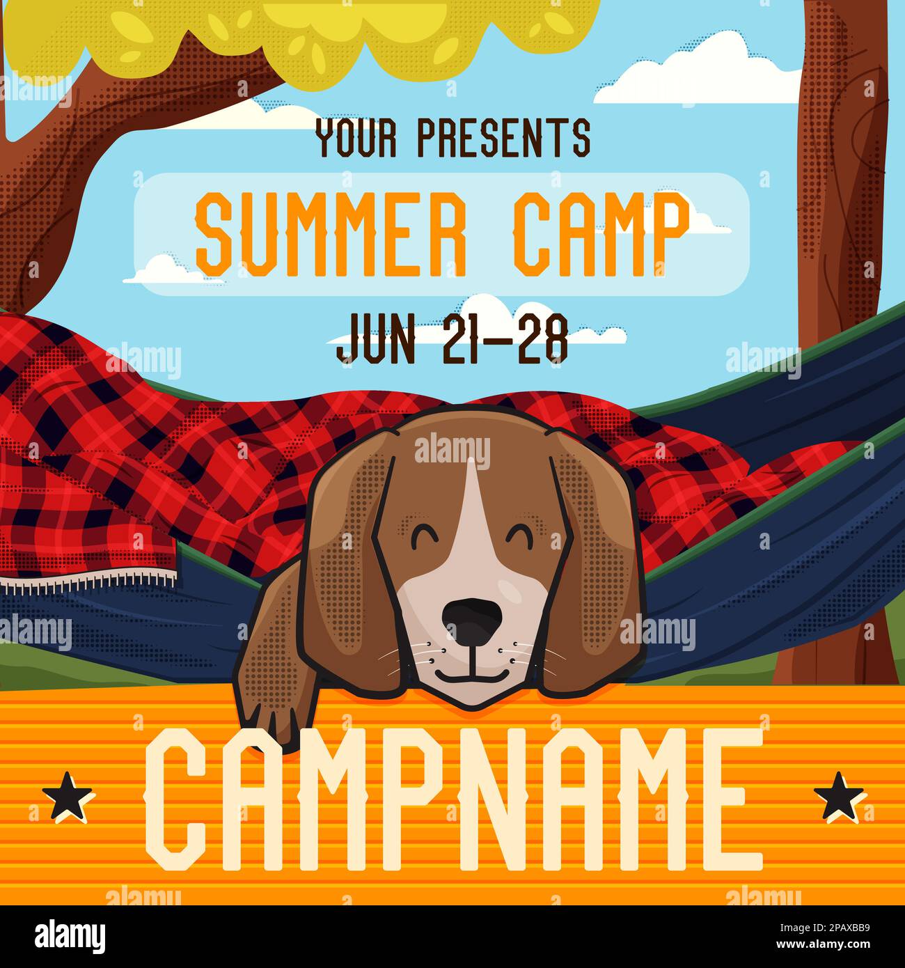Adveture Summer Camp Social media post template with sleeping dog and ...