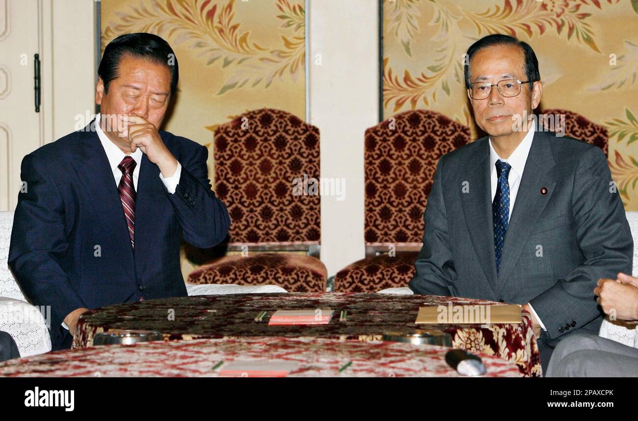 Japanese Prime Minister Yasuo Fukuda, right, and the leader of the main ...