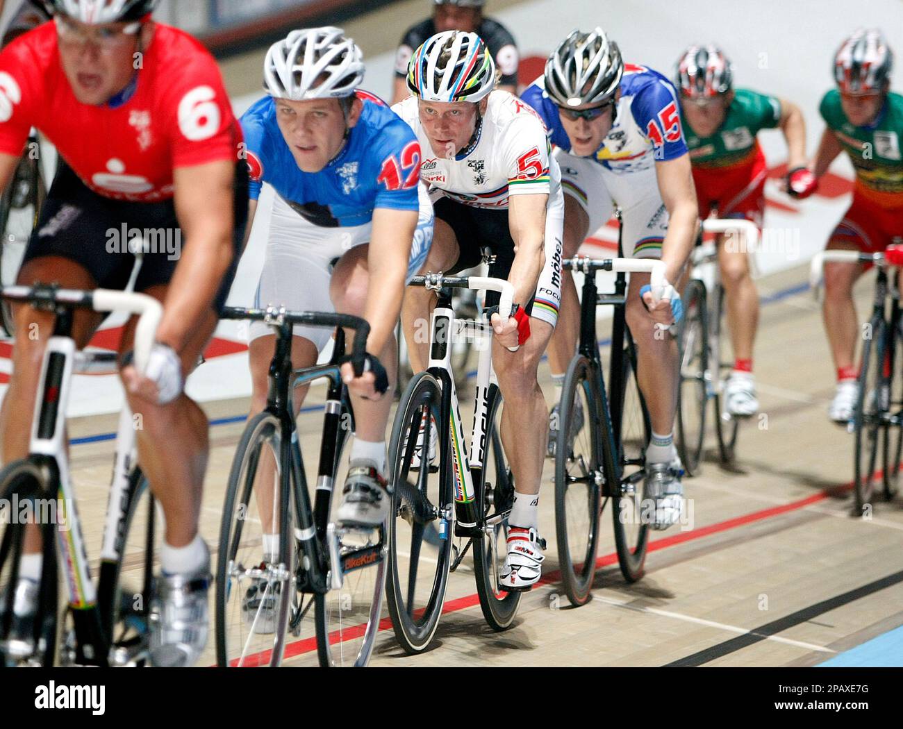 Bruno Risi from Switzerland, 3rd from left, cycles at the Six Days of ...