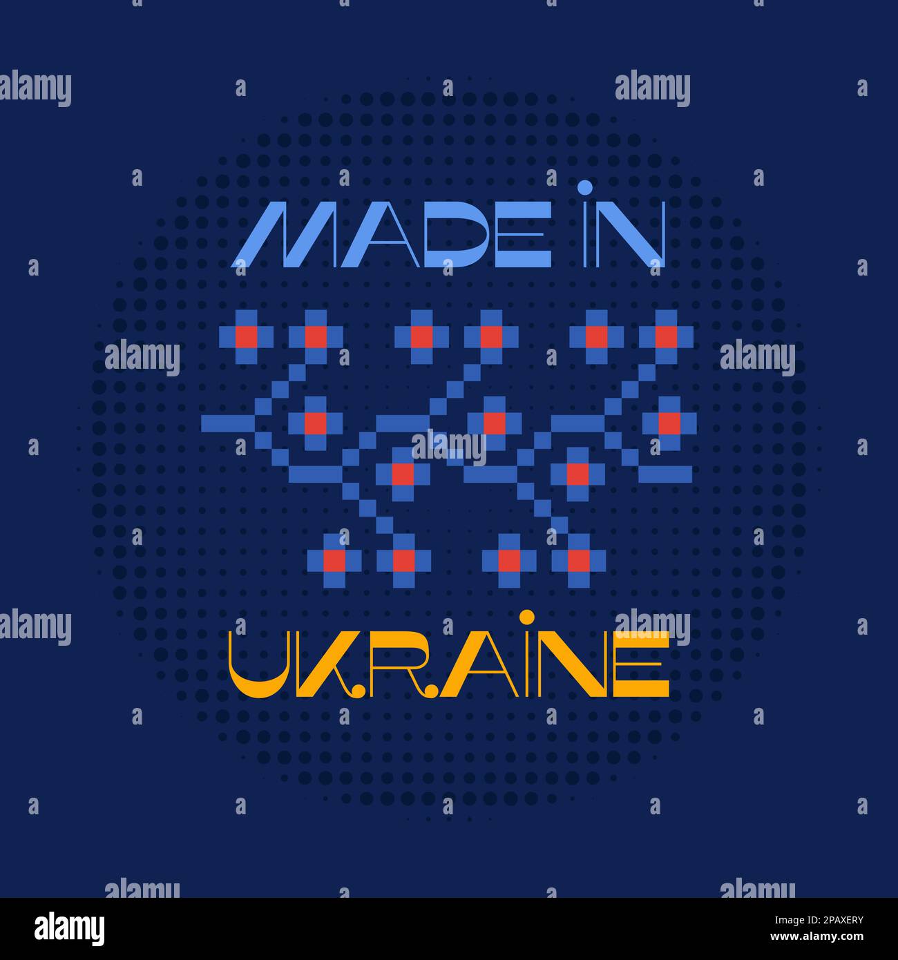 Made in Ukraine badge design with Ukrainian national ornaments. Retro ...