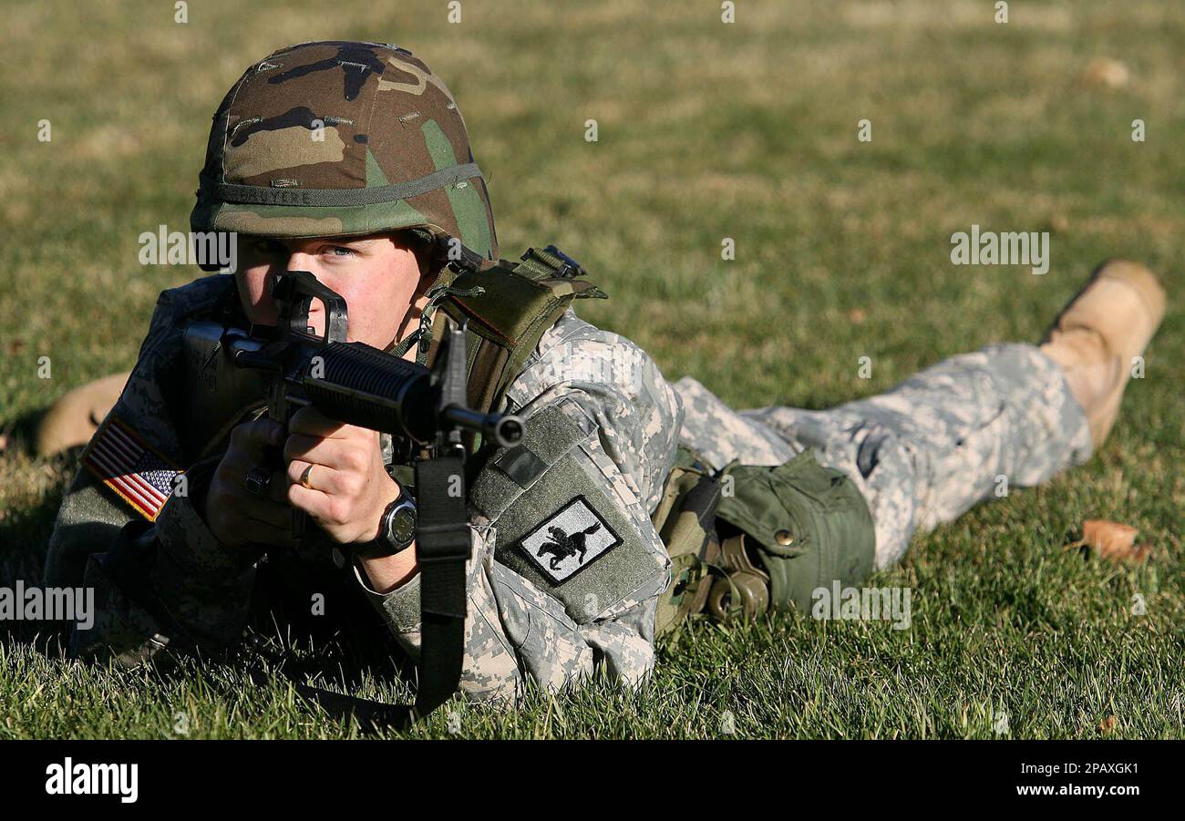 Wyoming Army ROTC Cowboy Battalion cadet Gabe Bryvere lies on the ...