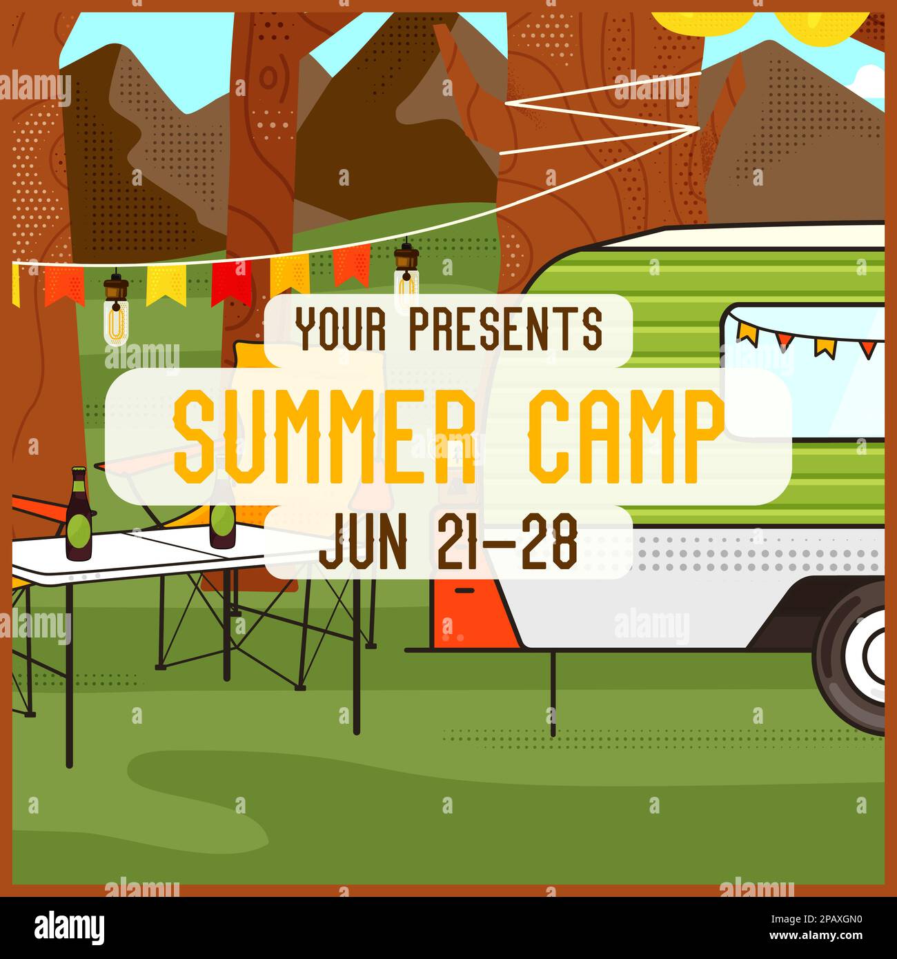 Adveture Summer Camp Social media post template with RV Trailer ...