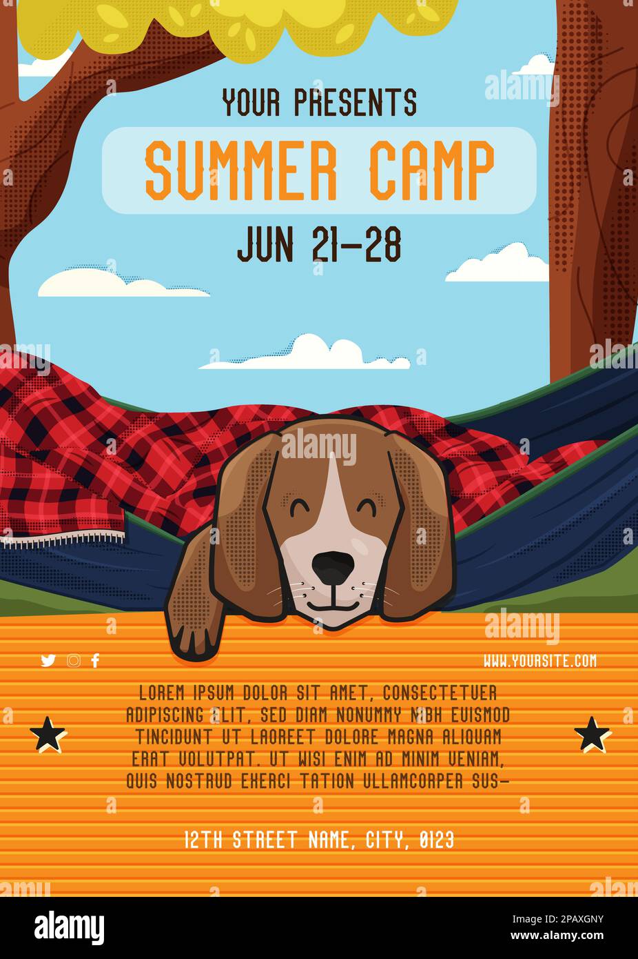 Adveture Summer Flyer. Camping Social media post template with sleeping ...