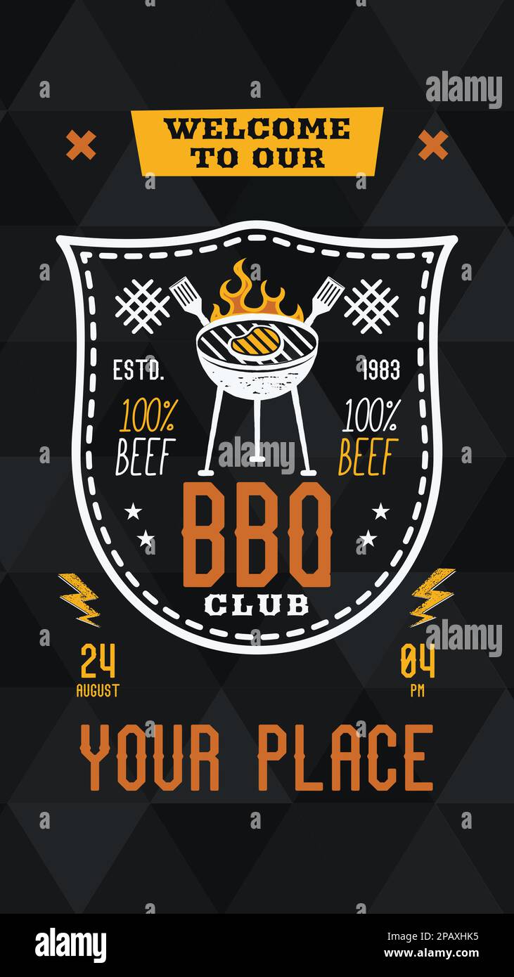 BBQ club invitation card template. BBQ grill square card for social ...