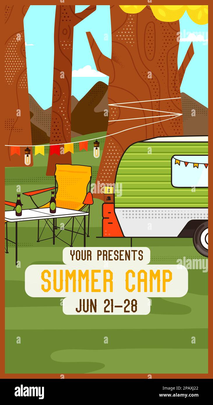 Adveture Summer Camp Social media post template with RV Trailer ...