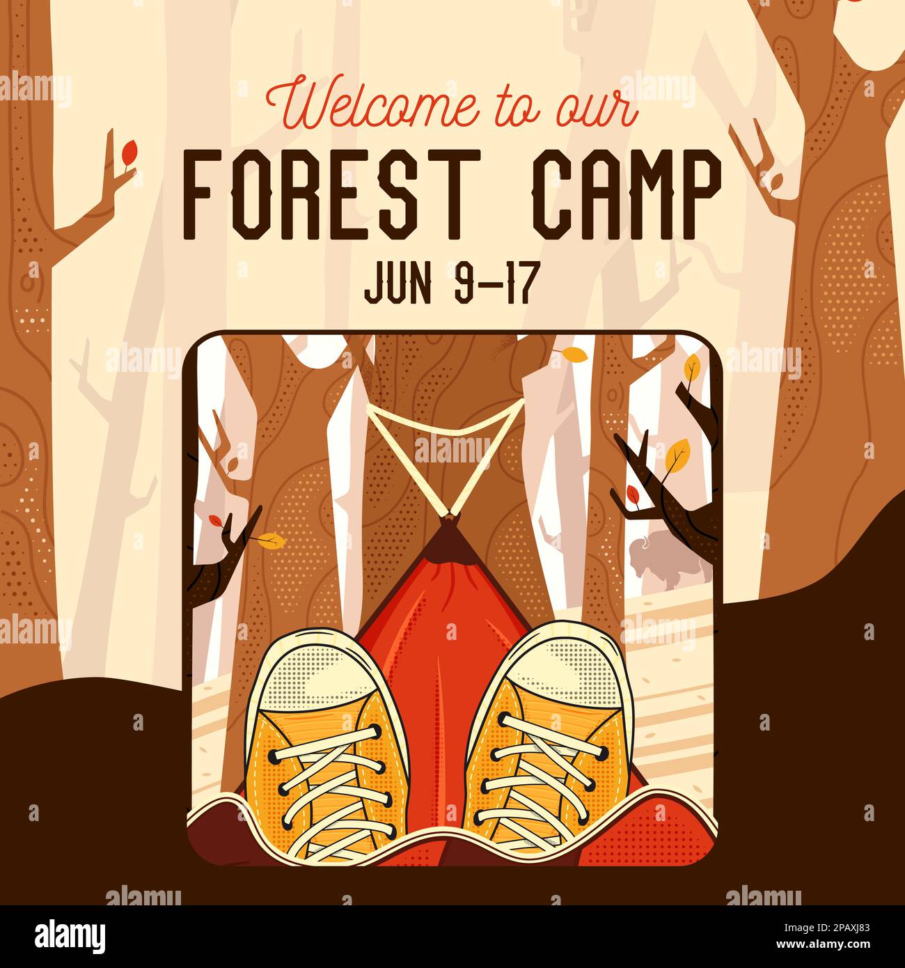 Adveture Summer Camp Social media post template with camper chilling in ...