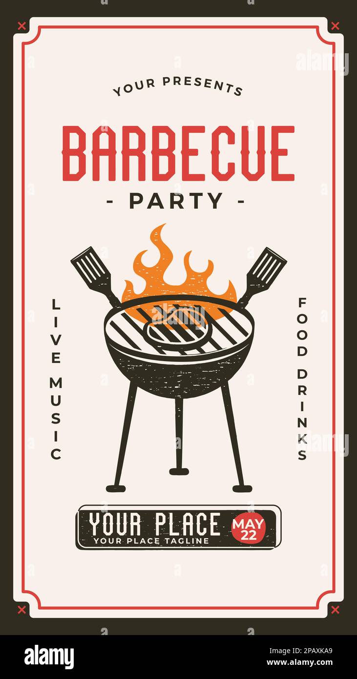 Barbecue party card template. BBQ grill square card for social media ...