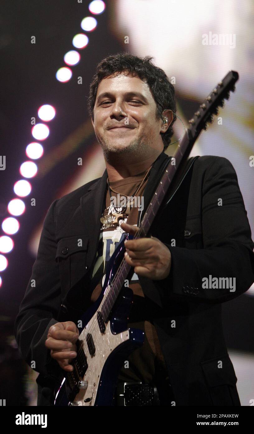 Spanish pop singer Alejandro Sanz performs during a concert in Panama ...