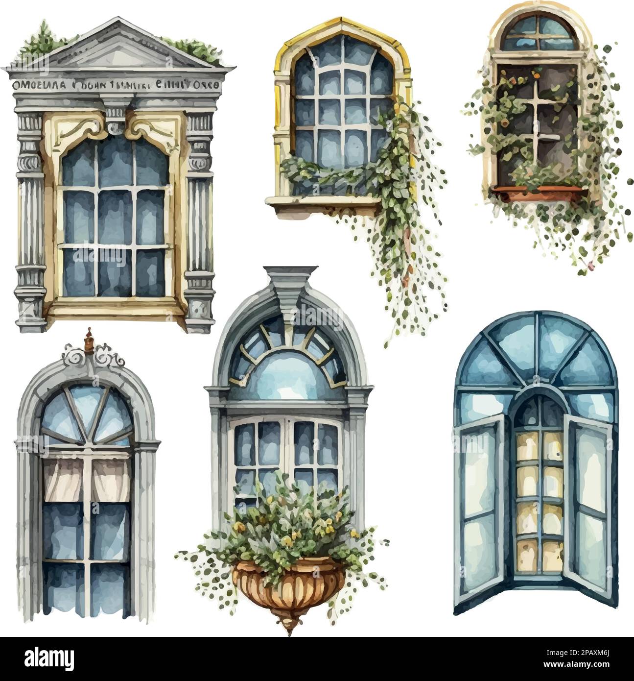 Vintage old european balcony window set the different windows with ... Vintage old european balcony window set the different windows with ...