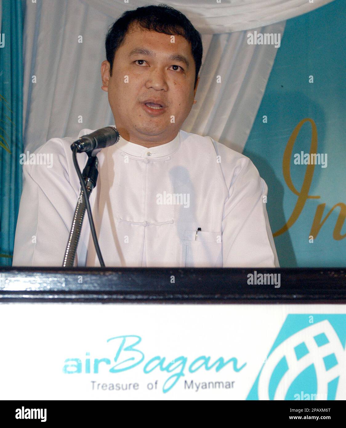 Tay Za, Chairman of Myanmar's private airline Air Bagan, speaks at the ...