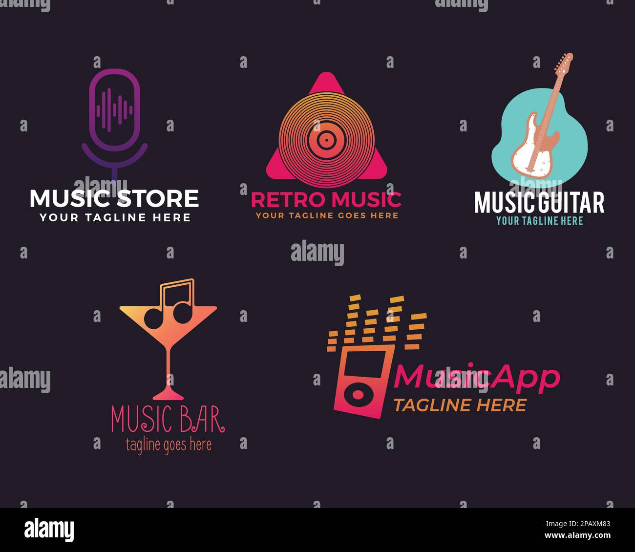 Retro Music Vector Logo Templates Set. Music Vynil, app Emblems in ...