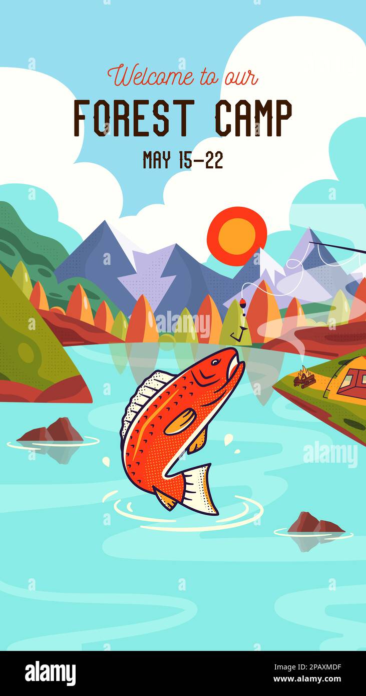 Forest Camp Social media post template with mountains landscape and ...