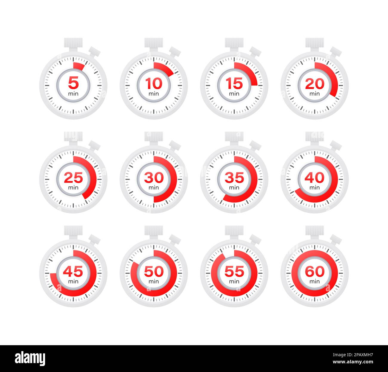 Set Timer Clock Stopwatch Cooking Time 0 To 60 Minutes Stock Vector