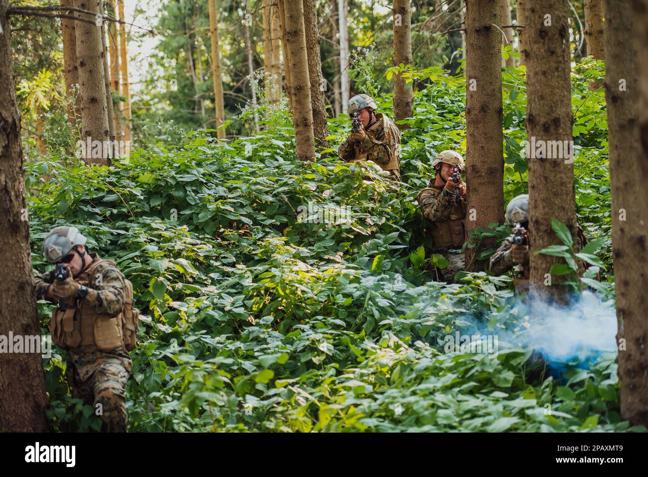 A group of modern warfare soldiers is fighting a war in dangerous ...