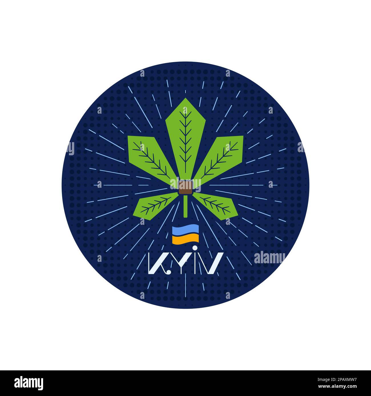 Kyiv Ukraine badge design with chestnut leaf symbol of Kyiv and flag ...